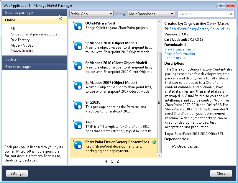Serge Van Den Oever Macaw Sharepointdesignfactorycontentfiles Nuget Package Released